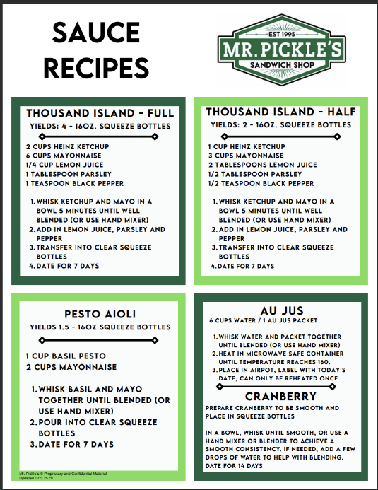 Prep Recipes - Updated 12.5.25 – Mr. Pickle's Franchise Systems
